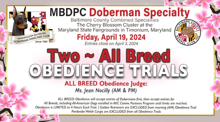 April 19, 2024 MBDPC Obedience Trials - Metropolitan Baltimore Doberman ...